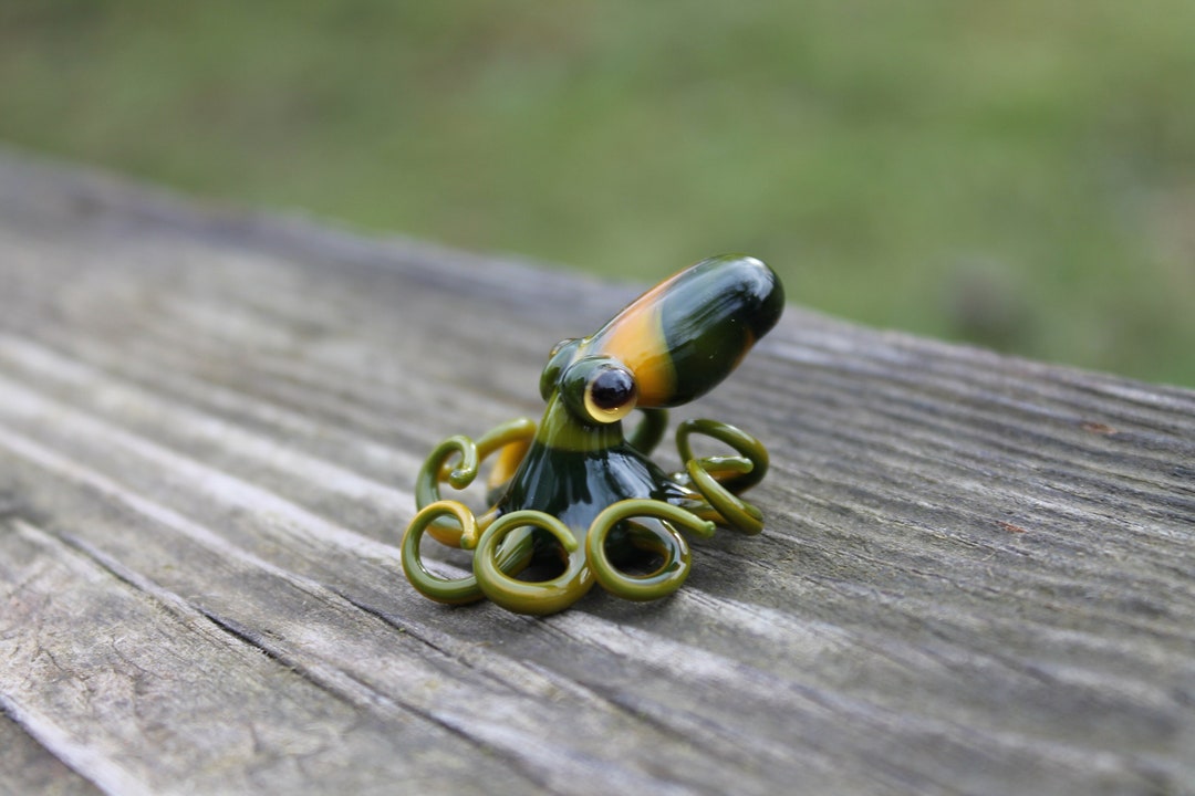 Blown Glass Green-olive and Orange Octopus Glass Figurine Octopus Glass ...