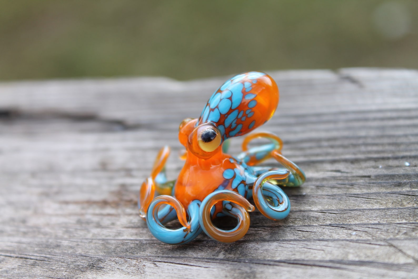 Blown Glass Orange and Blue Octopus Glass Figurine Octopus Glass Ocean ...