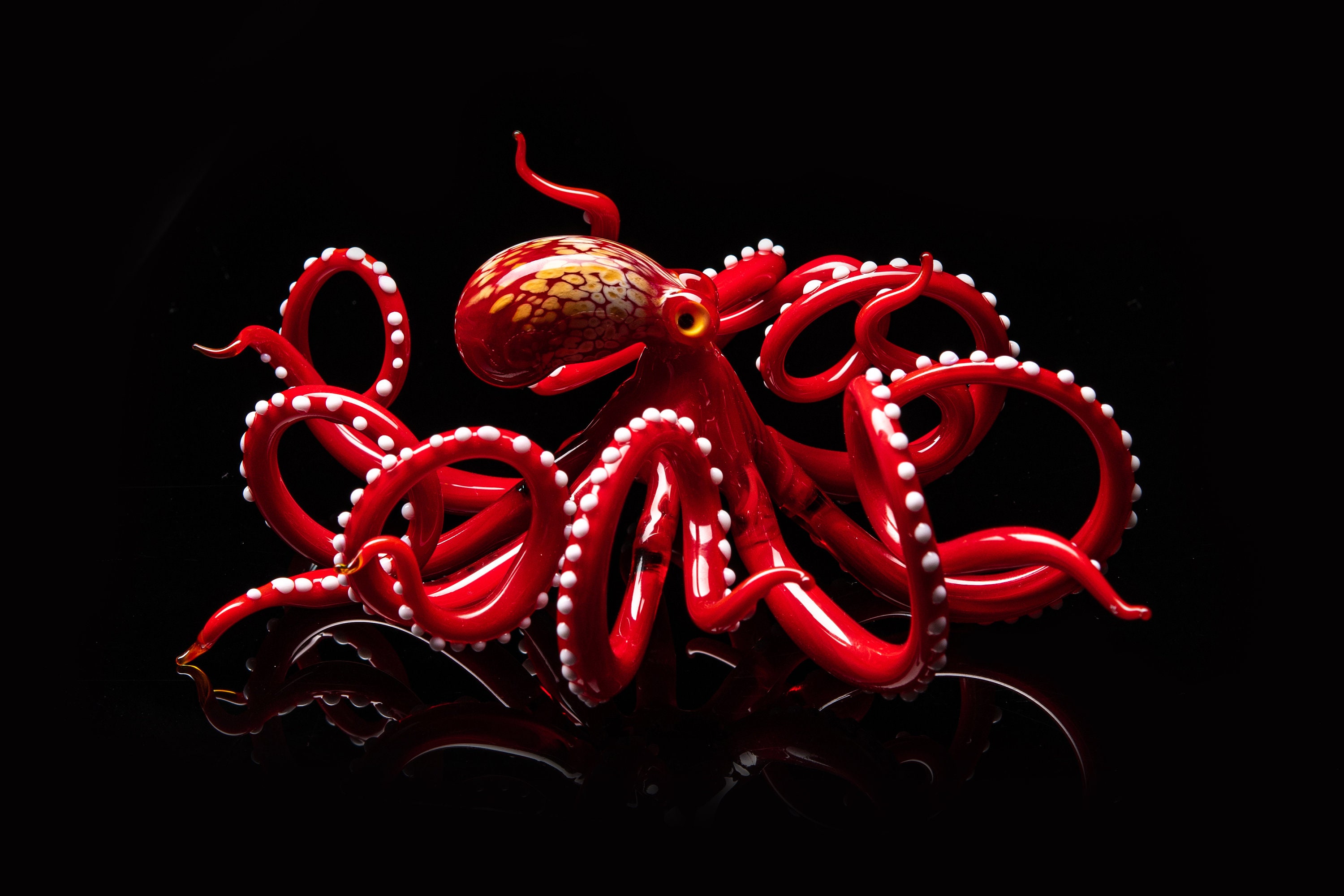 Red Glass Octopus Sculpture Kraken Cephalopod Miniature Blown Figurine ...