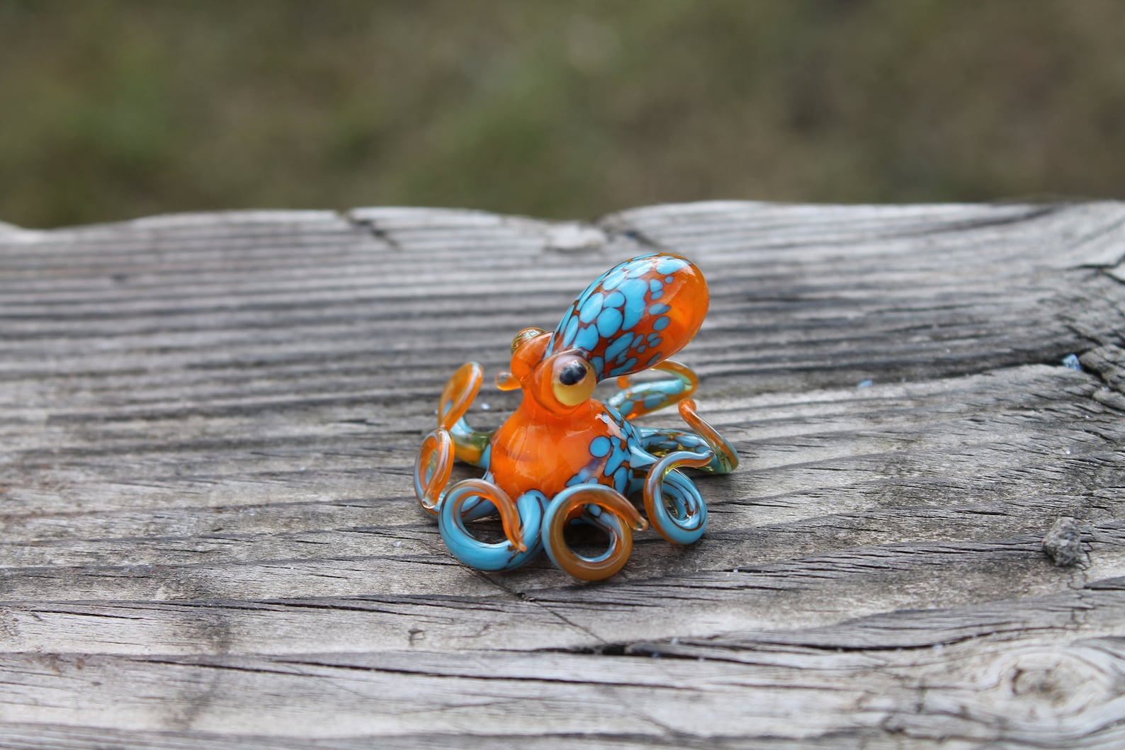 Blown Glass Orange and Blue Octopus Glass Figurine Octopus Glass Ocean ...