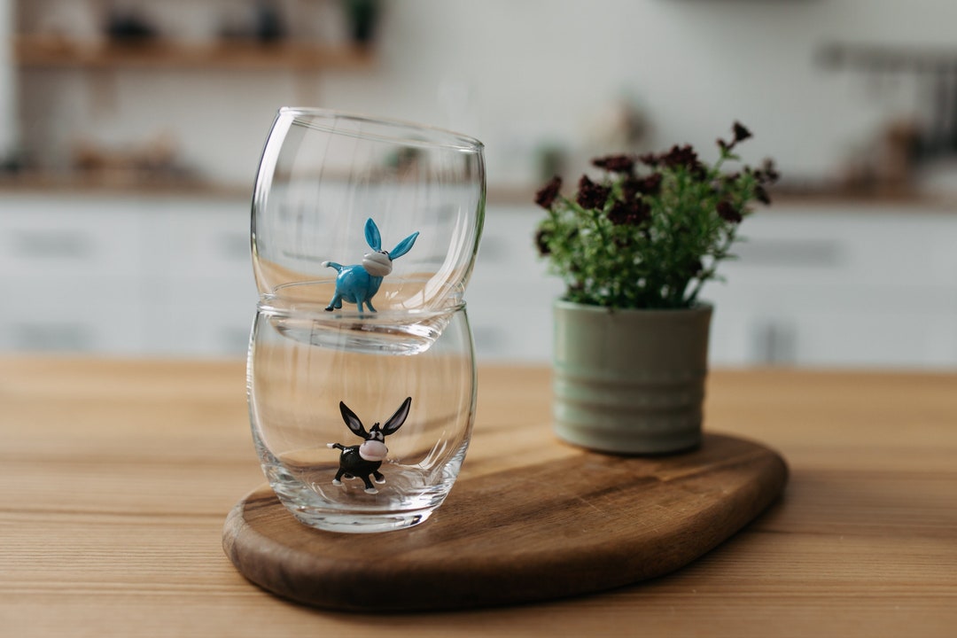 Drinking Glass Cup With Donkey Figure, Animal Cup, Table Decor, Donkey ...