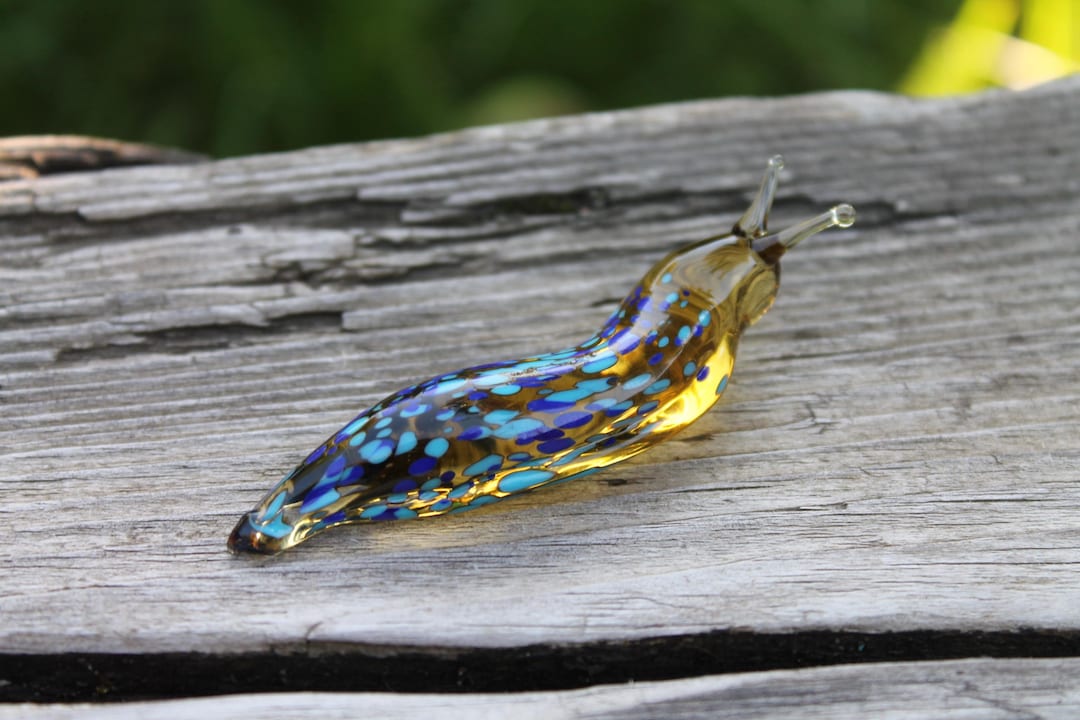 Yellow Blue Spotted Slug Glass Sculpture GLASS SLUG Lampwork Glass ...