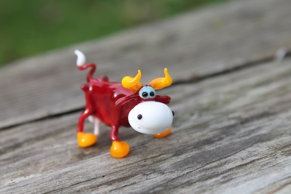 Small Glass Cow Figurine Sculpture Funny Handmade Cute | Etsy