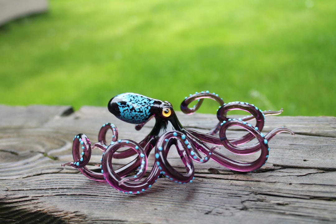 Purple Glass Octopus Sculpture Squid Kraken Cephalopod Blown Glass ...