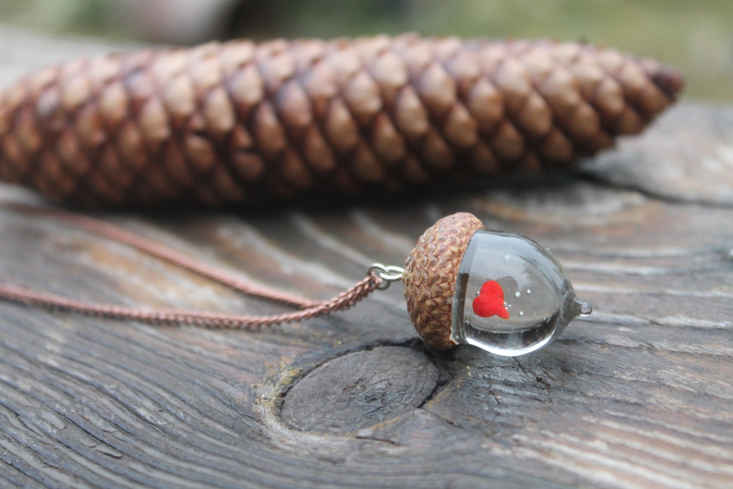 Glass Acorn Necklace in Crystal Clear With Glass Heart Acorn - Etsy