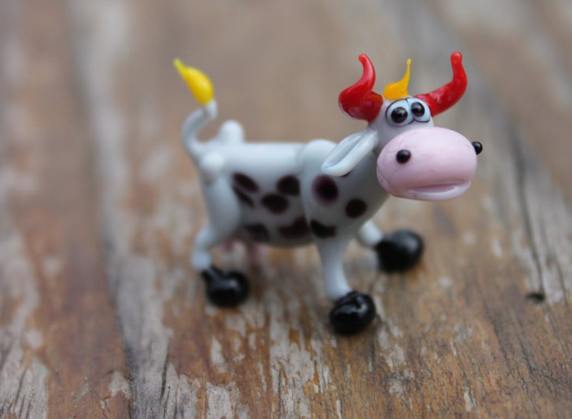 Small Glass Cow Figurine Sculpture Funny Handmade Cute - Etsy