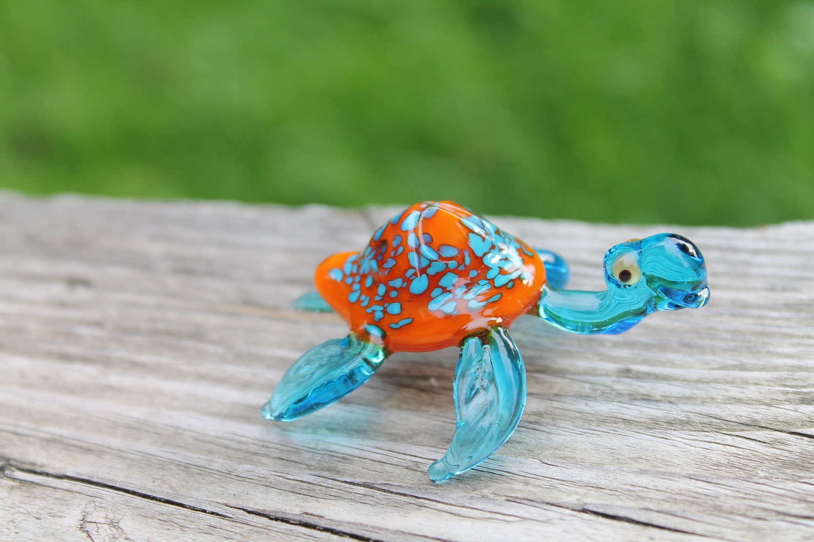 Blue Orange Hand Blown Glass Turtle Figurine Collectible Animal ...