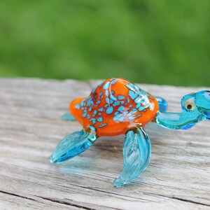 Blue Orange Hand Blown Glass Turtle Figurine Collectible Animal ...