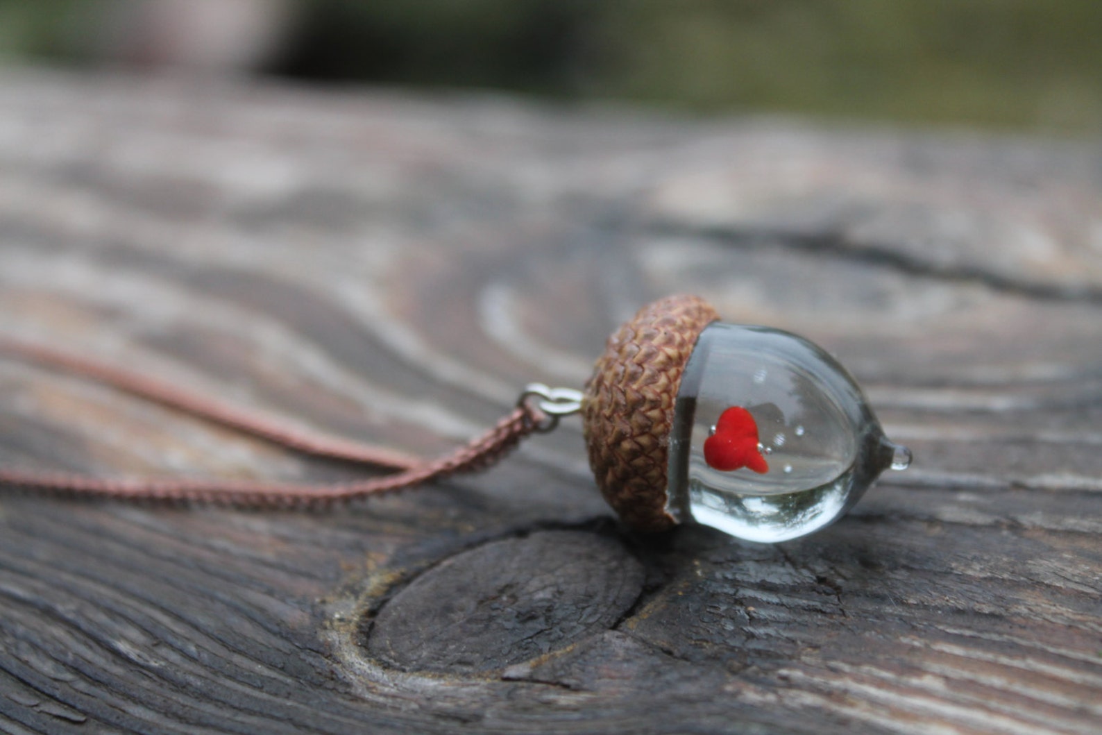 Glass Acorn Necklace in Crystal Clear With Glass Heart Acorn - Etsy