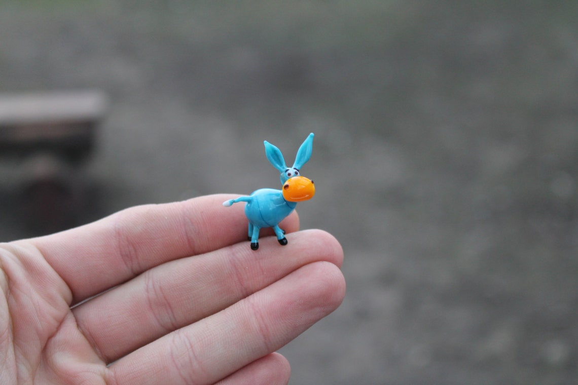 Cute Glass Miniature Donkey, Whimsical, Lamp Work Miniature Character ...