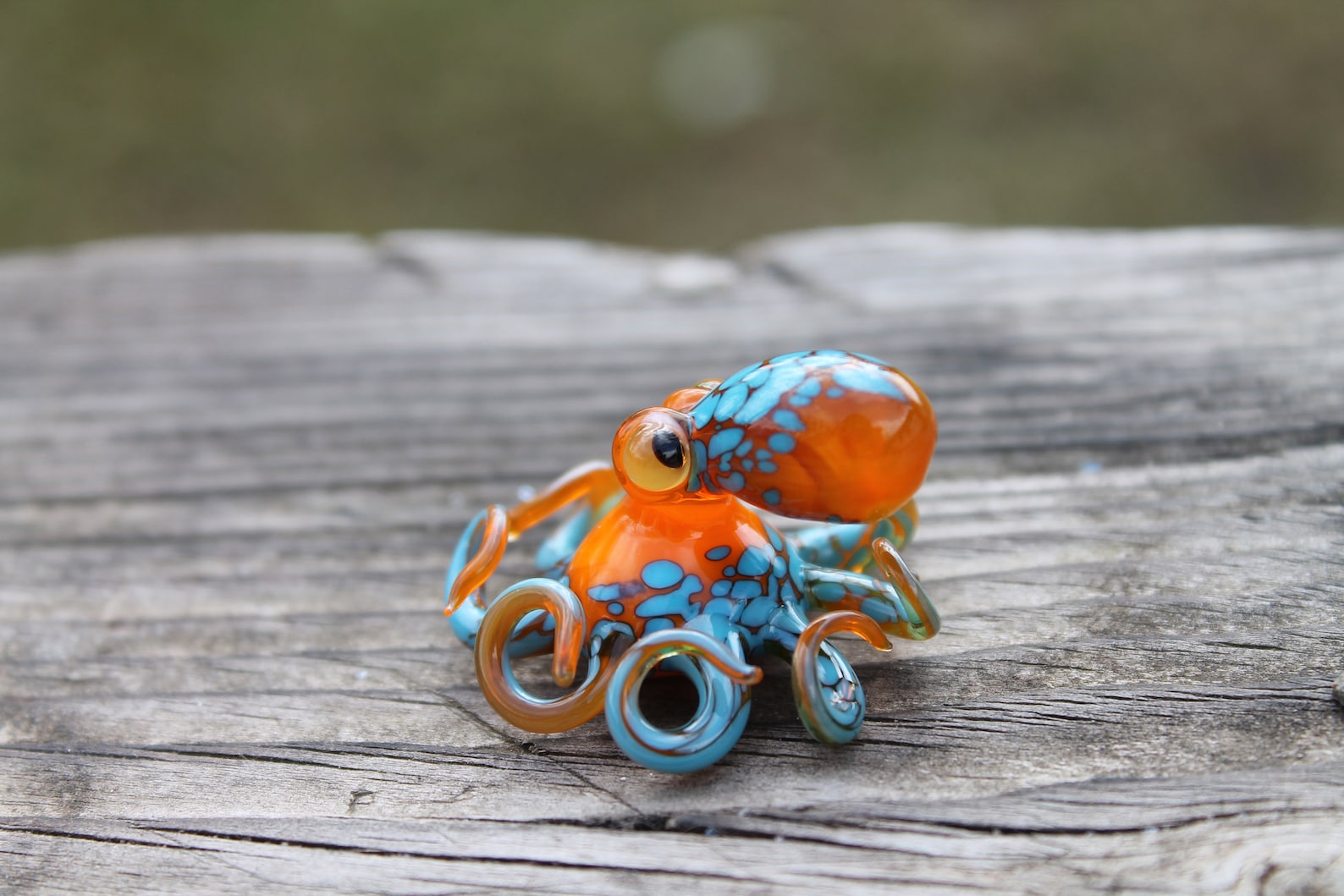 Blown Glass Orange and Blue Octopus Glass Figurine Octopus Glass Ocean ...