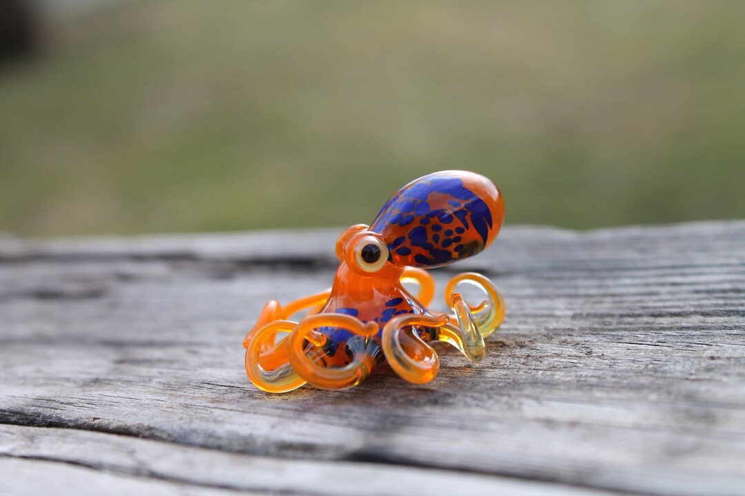 Small Glass Orange Octopus Figurine Glass Kraken Octopus Glass Blown ...
