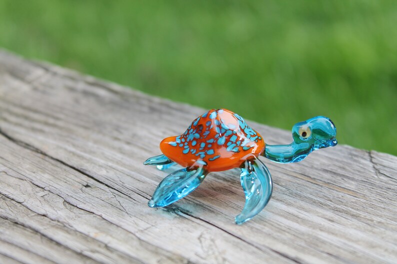 Blue Orange Hand Blown Glass Turtle Figurine Collectible Animal ...