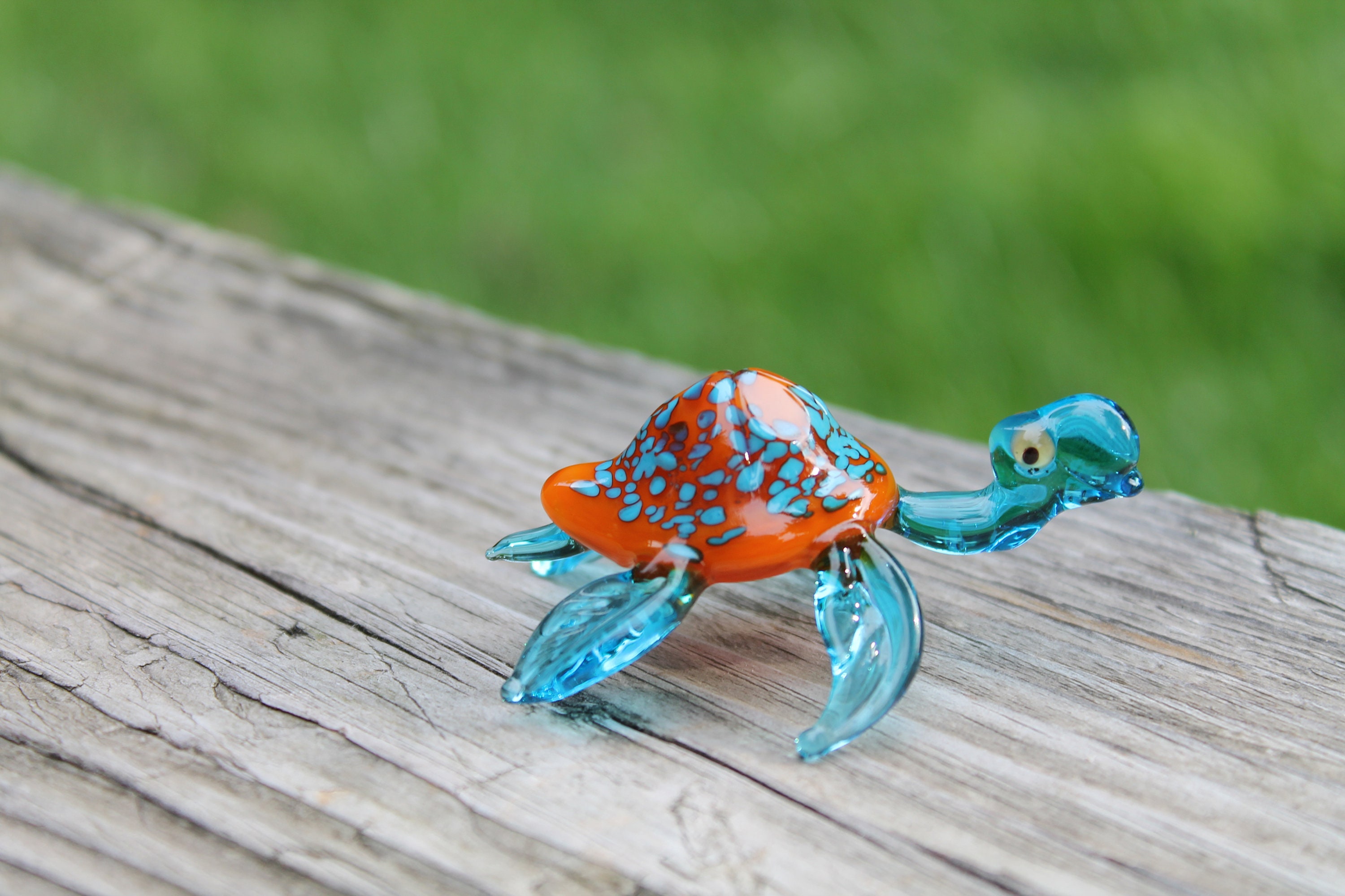 Blue Orange Hand Blown Glass Turtle Figurine Collectible Animal ...