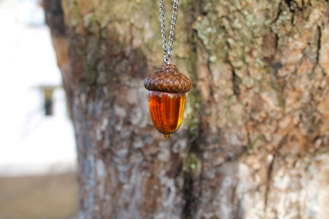 Glass Acorn Necklace, Glass Acorn Lampwork,acorn Ornament, Made From ...