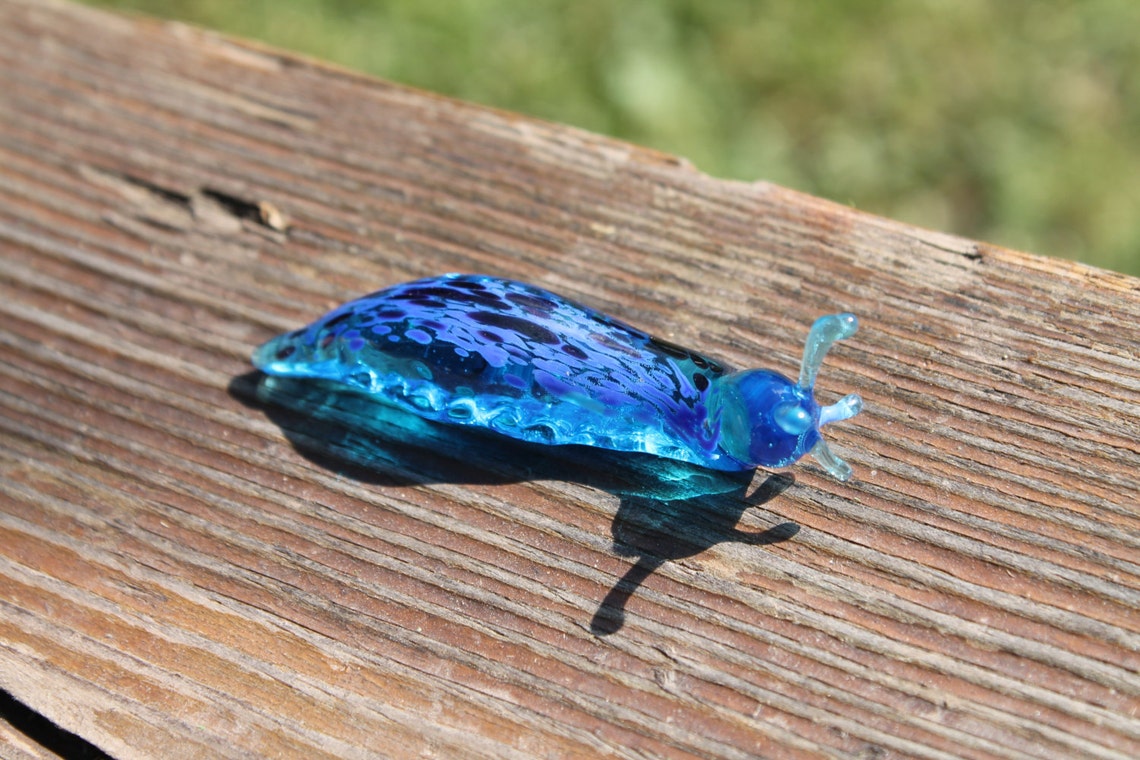Blue Spotted Slug Glass Sculpture GLASS SLUG Lampwork Glass Animals ...