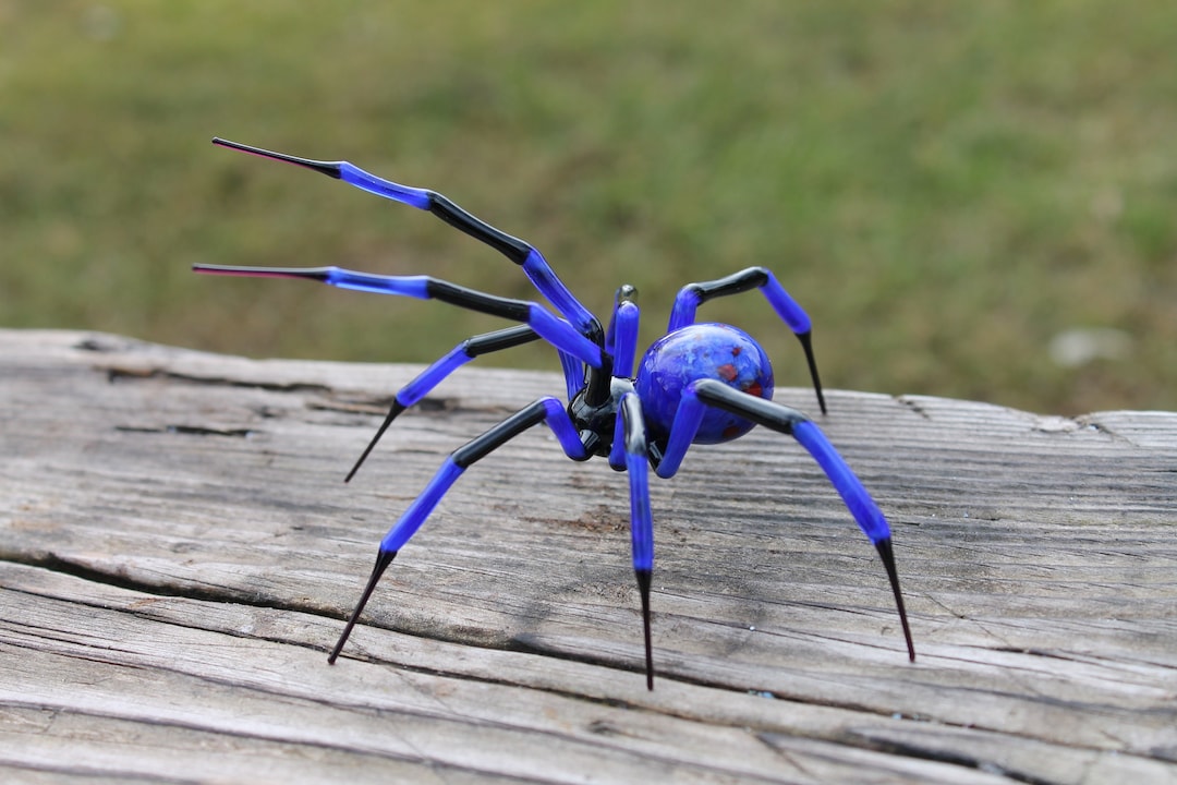 Glass Blue Spider Figurine, Figurine Blown Glass Spider, Handblown ...