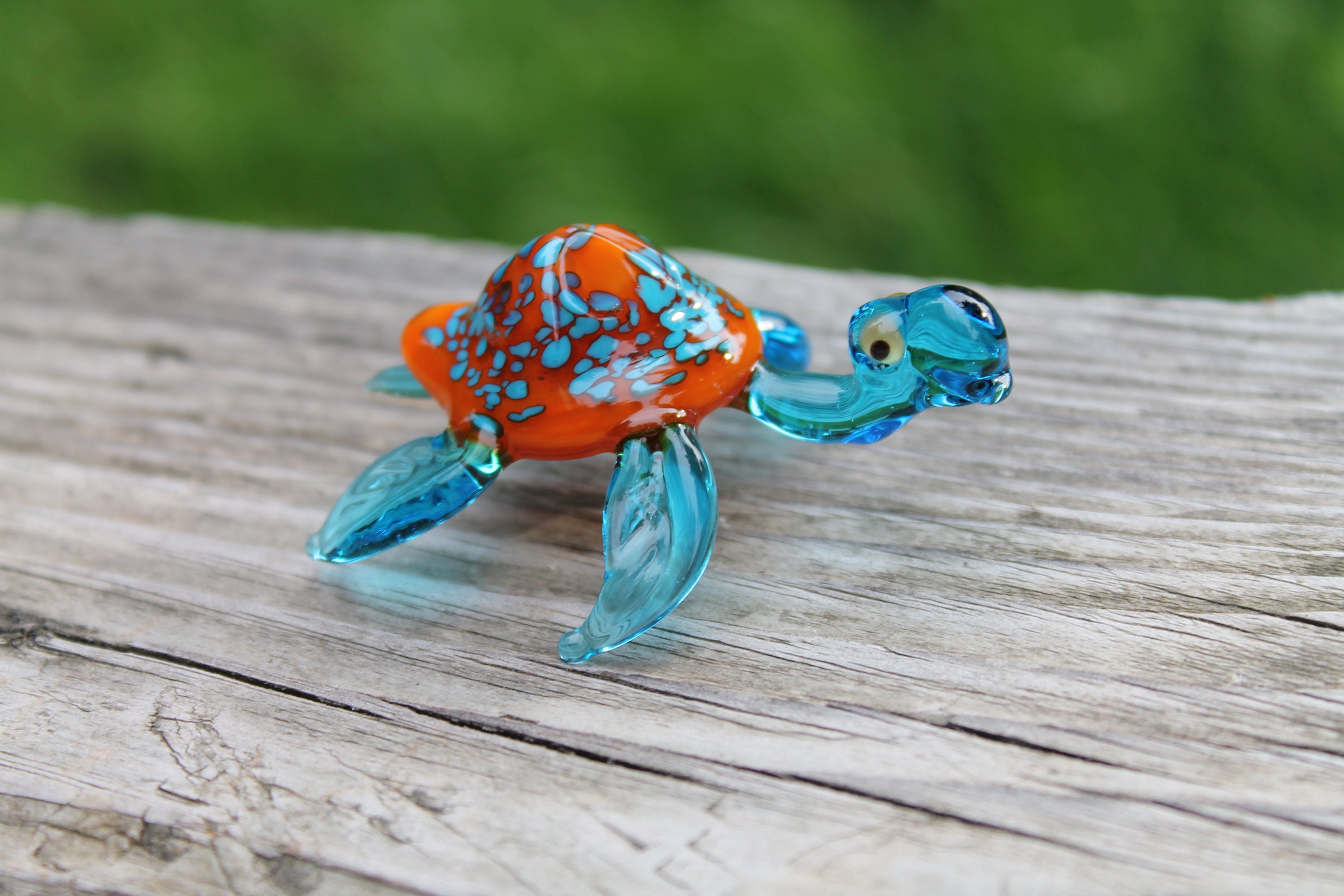 Blue Orange Hand Blown Glass Turtle Figurine Collectible Animal ...