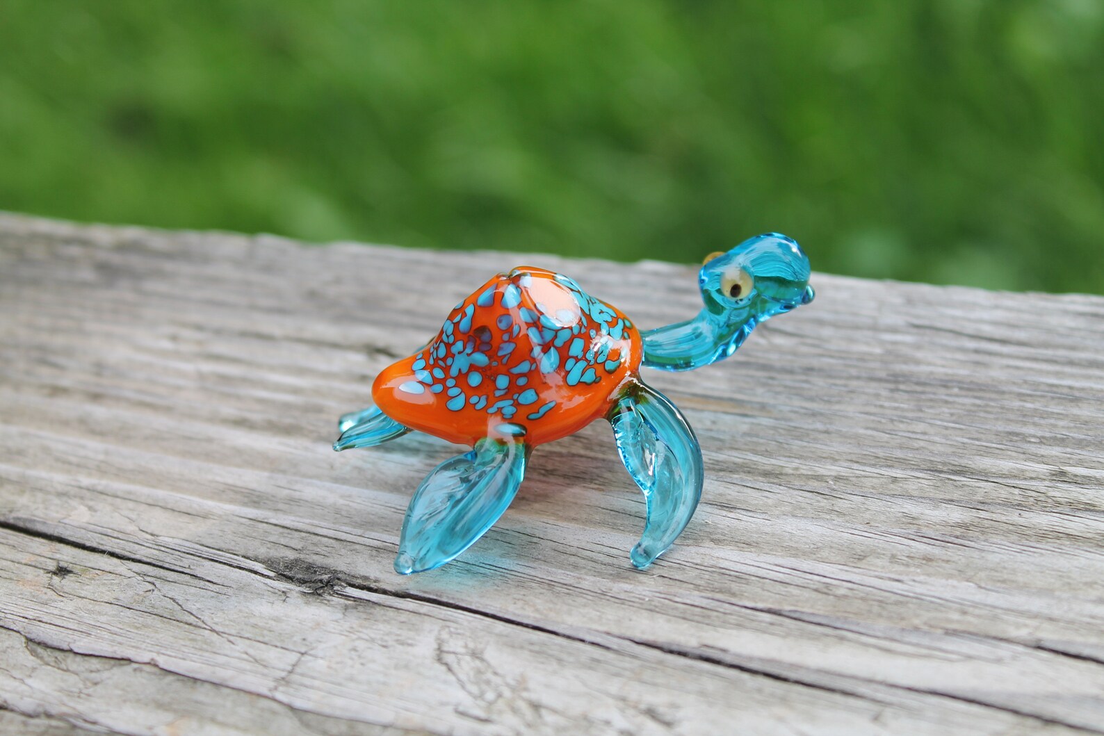 Blue Orange Hand Blown Glass Turtle Figurine Collectible Animal ...