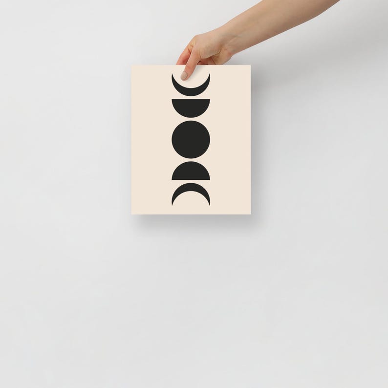 Moon Phase Poster, Mid-century Modern Wall Art, Boho Art Print, Black ...