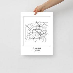 Paris Metro Map Poster - City Map Poster, Black and White Wall Art ...