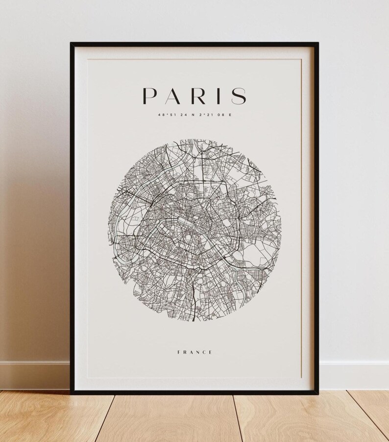 Paris City Map Art Print: Minimalist Circle Travel Poster - Etsy
