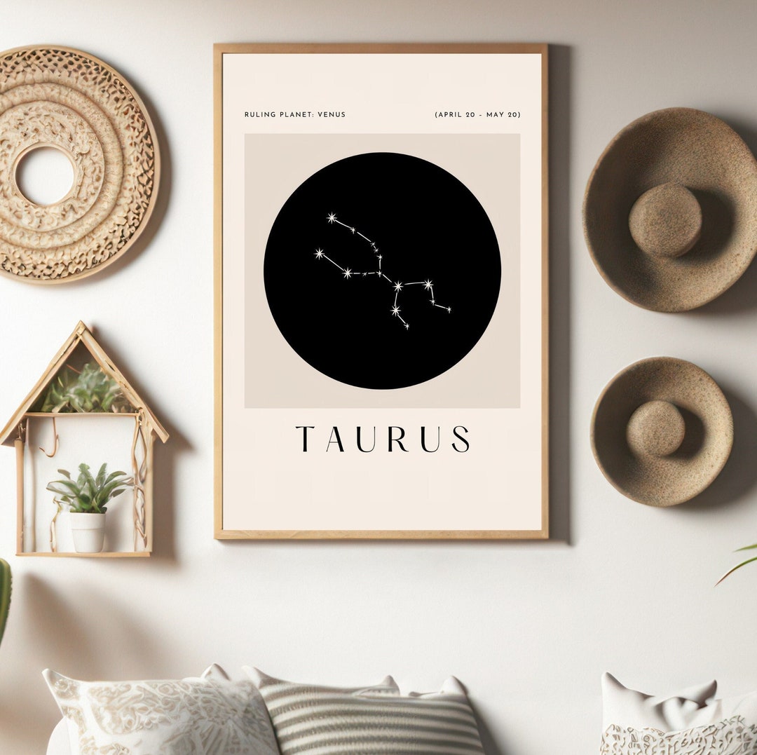 Taurus Star Sign Constellation Poster - Black and Beige Wall Art ...