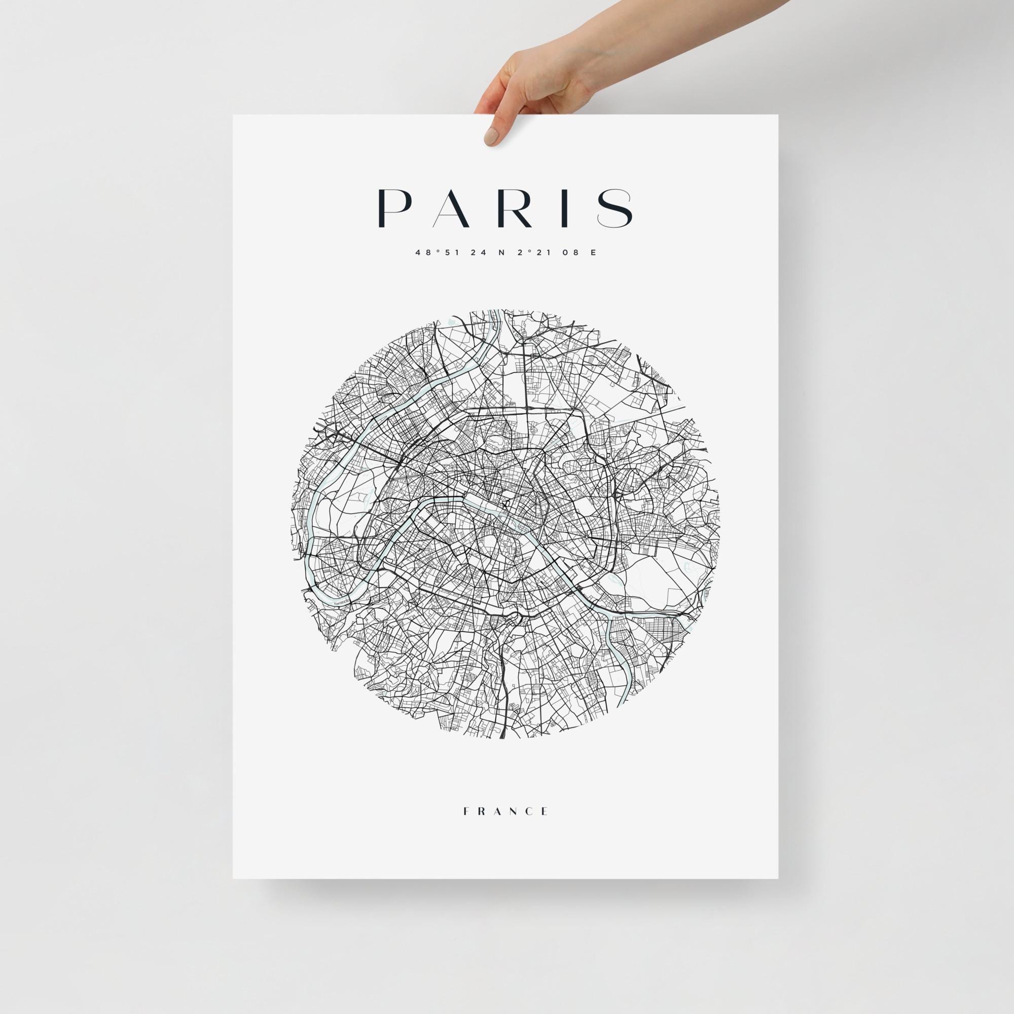 Paris City Map Art Print: Minimalist Circle Travel Poster - Etsy