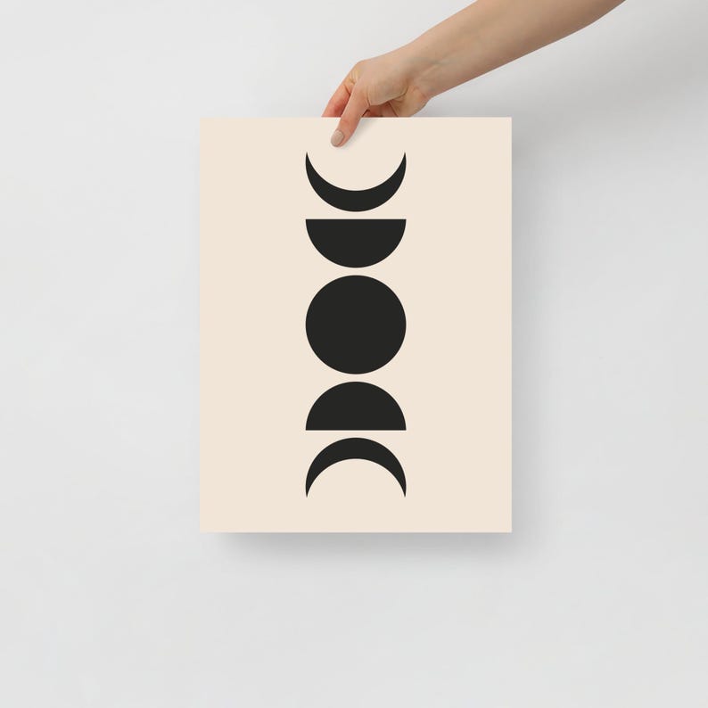 Moon Phase Poster, Mid-century Modern Wall Art, Boho Art Print, Black ...