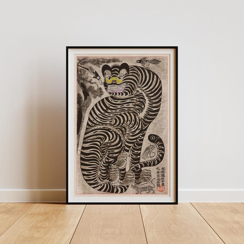 Vintage Japanese Talismanic Tiger Print, Antique Japanese Traditional ...
