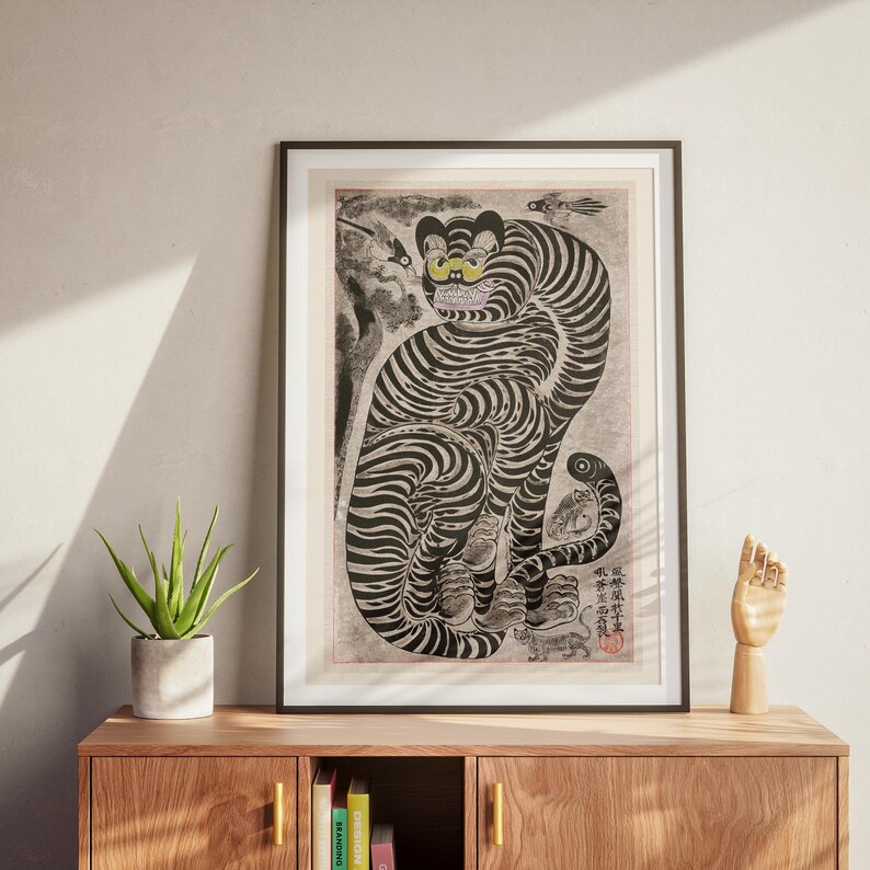 Vintage Japanese Talismanic Tiger Print, Antique Japanese Traditional ...
