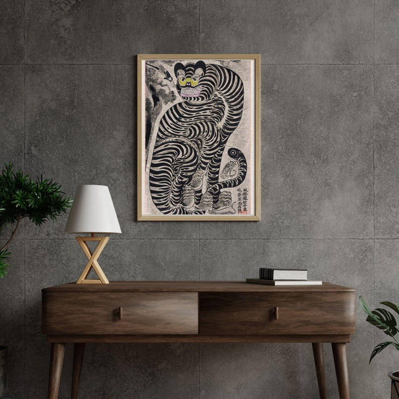 Vintage Japanese Talismanic Tiger Print, Antique Japanese Traditional ...