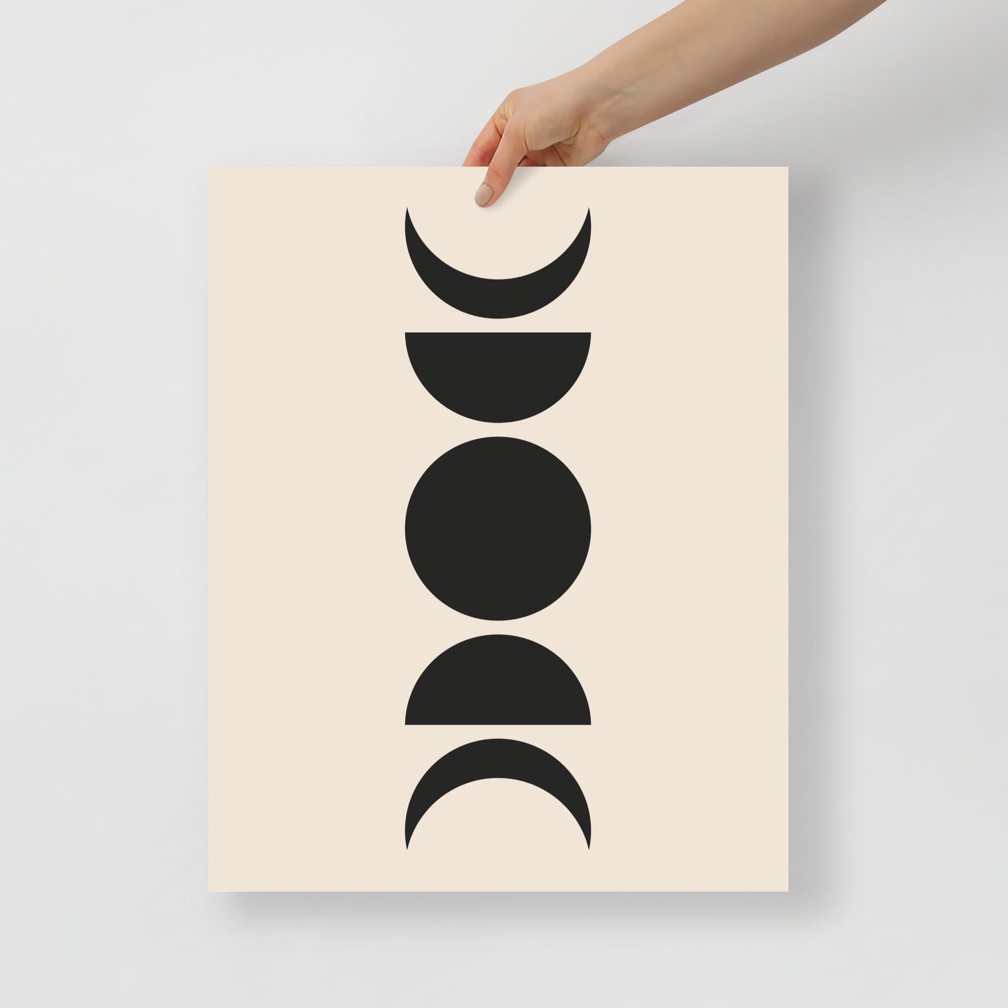 Moon Phase Poster, Mid-century Modern Wall Art, Boho Art Print, Black ...