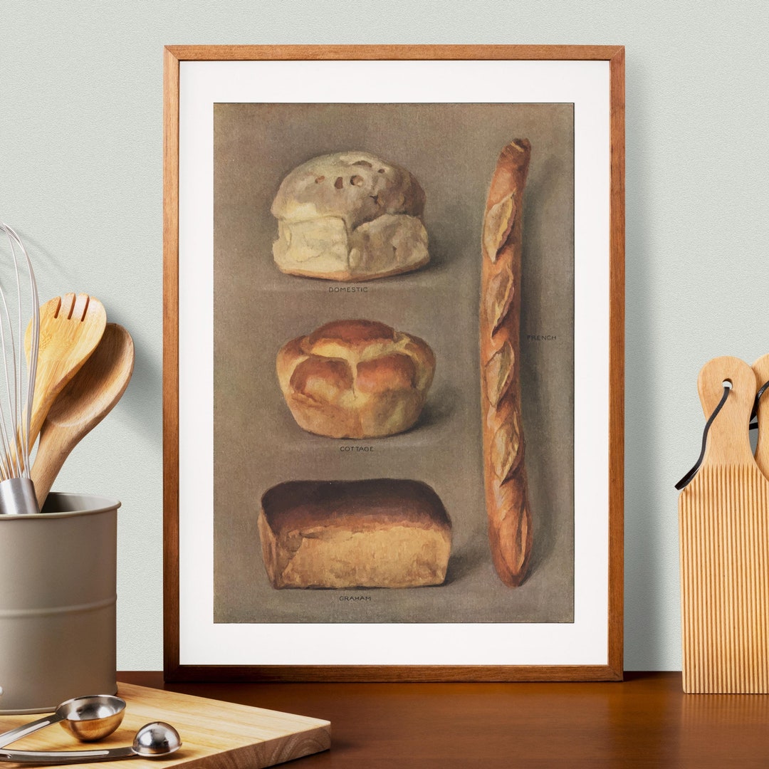 Kitchen Poster Vintage Illustrated Bread Chart With Names, - Bakery ...