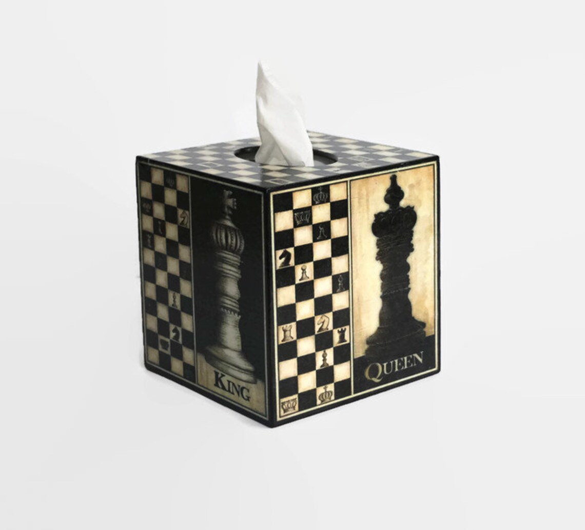 Chess Board Tissue Box Cover Chess Gift Square Tissue Box Wood Tissue ...