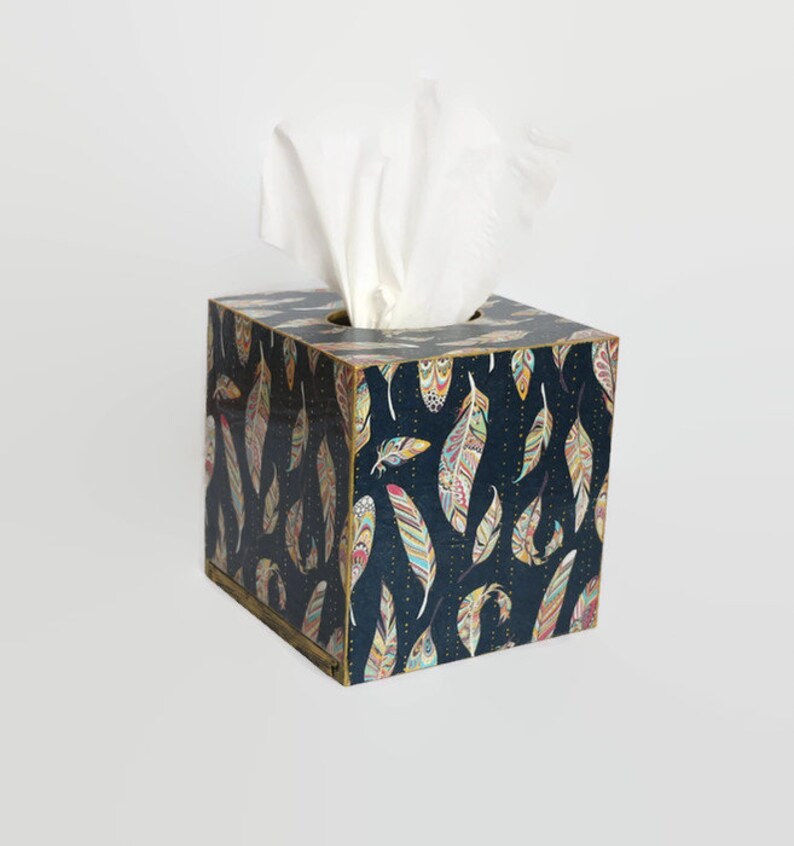 Tissue Box Cover Feathers Square Tissue Box Feathers Decor - Etsy