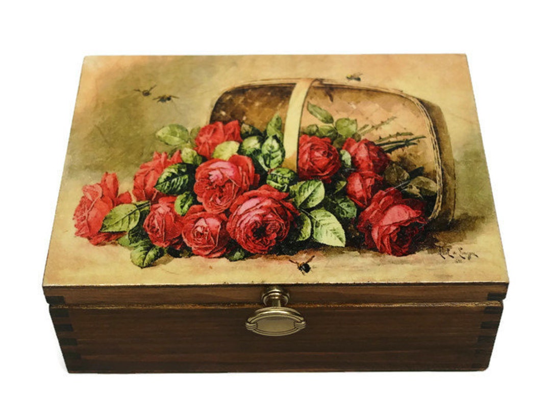 Tea Box Jewelry Box Roses Storage Box Keepsake Memory Box Trinket Box ...