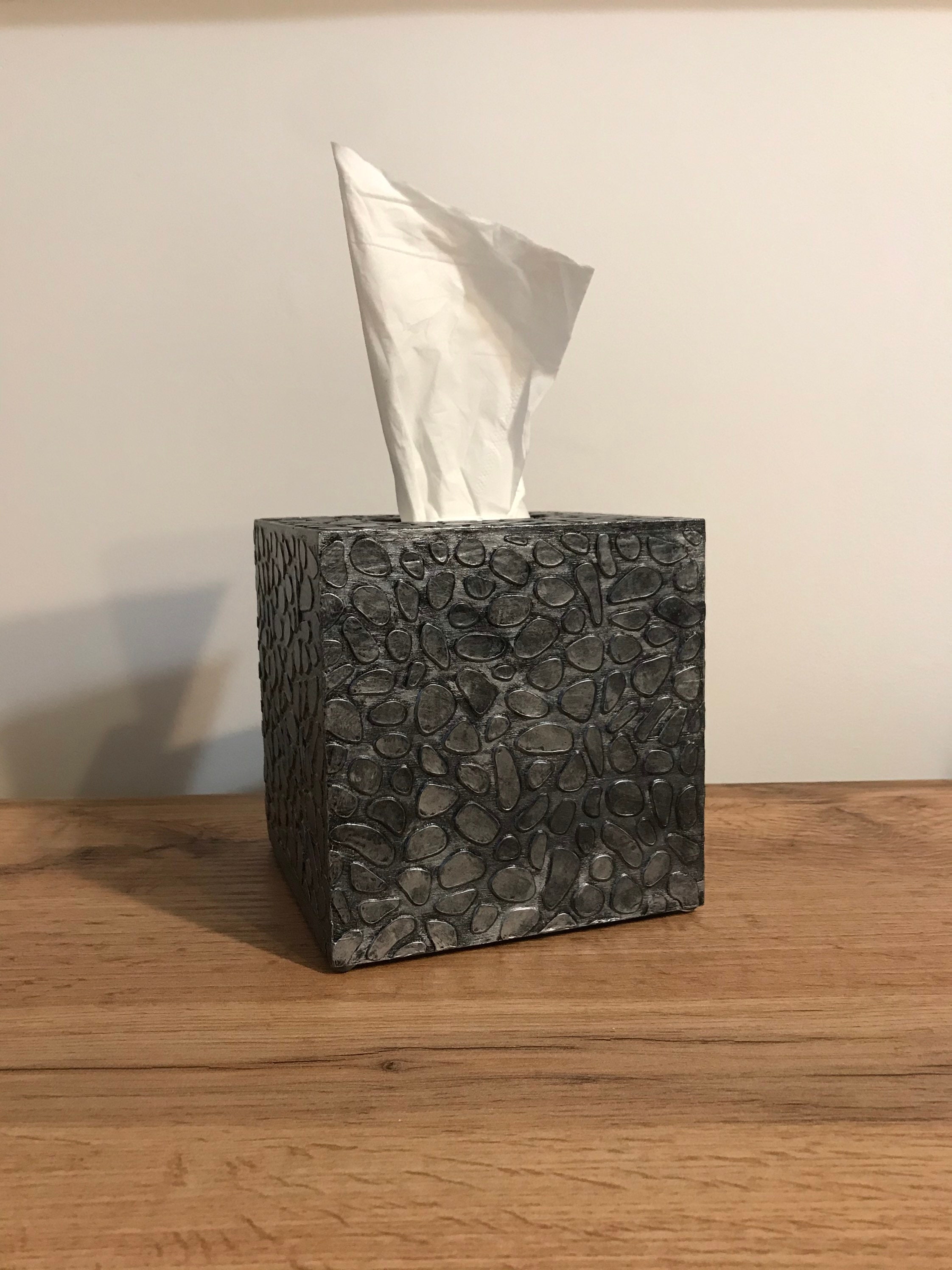 Tissue Box Cover Stones Tissue Box Silver Stones Wooden Tissue Holder ...