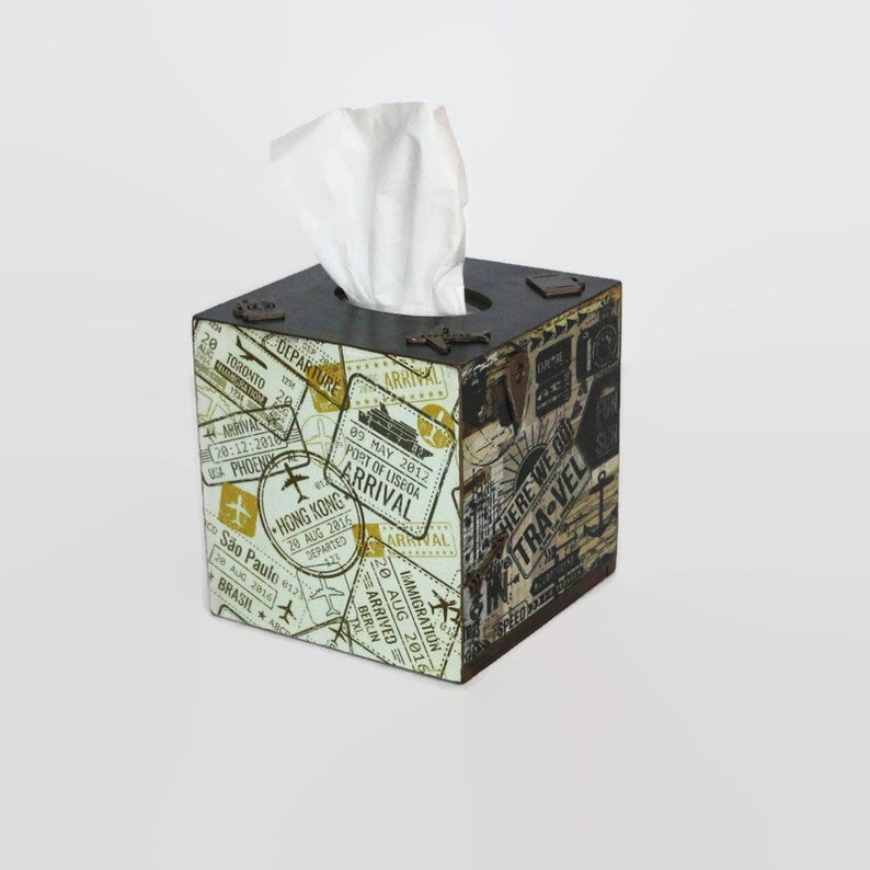 Travel Theme Box Tissue Box Cover Travel Stamps World Map | Etsy