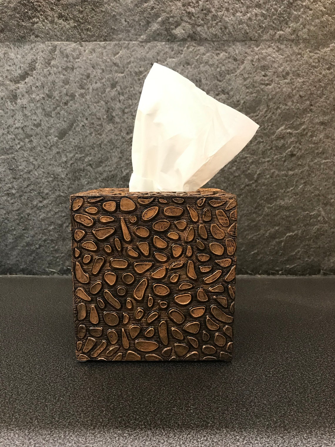 Stones Tissue Box Bronze Stones Decor Bath Accessories | Etsy