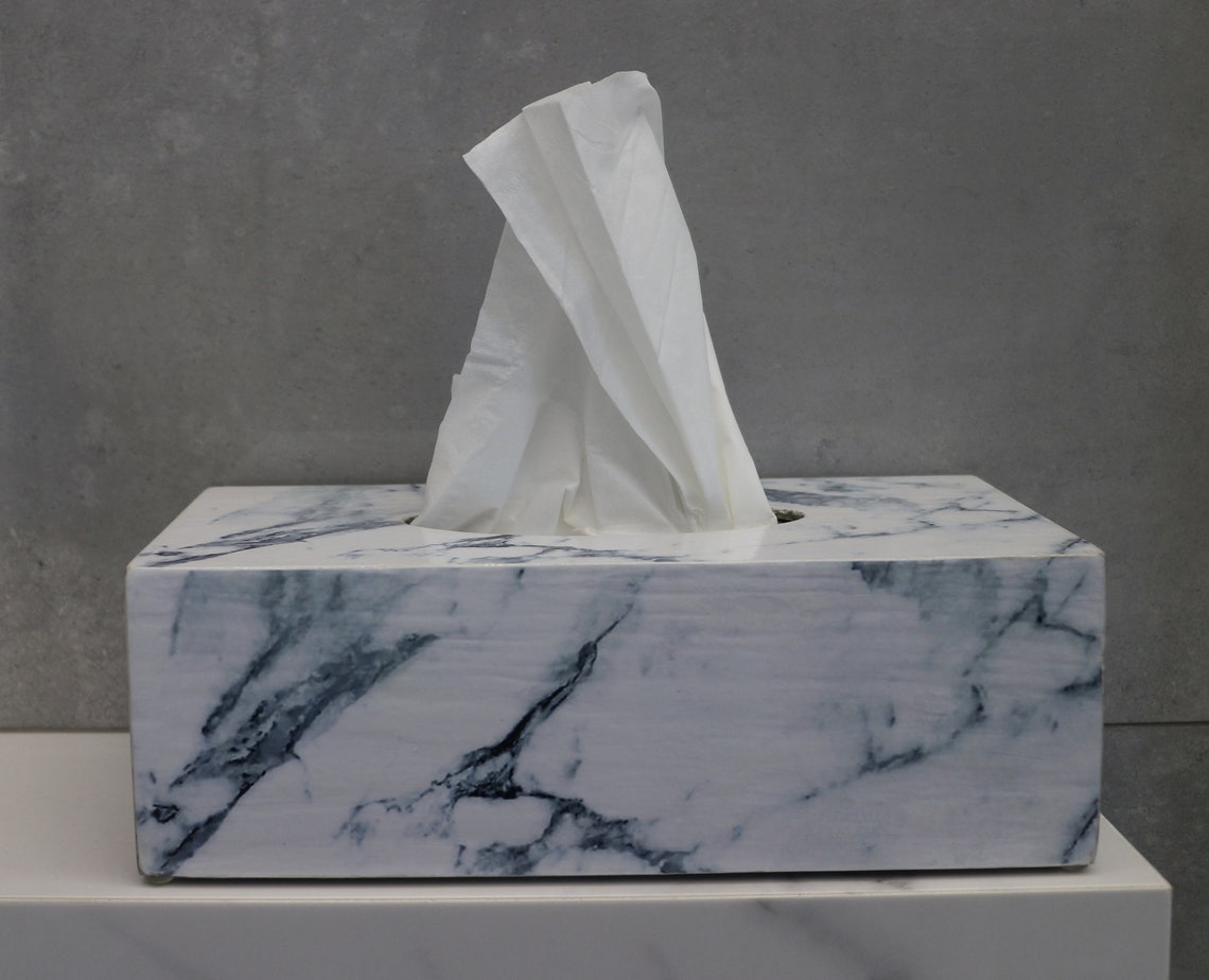 Housewarming gift Marble decor Tissue box cover white marble | Etsy