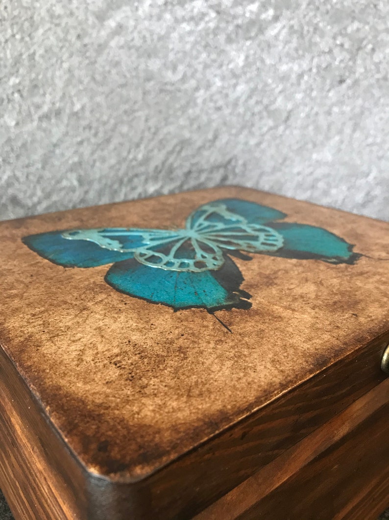 Butterfly Box Jewelry Wooden Box Blue Butterfly Treasure Box Butterfly ...