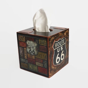 Route 66 Tissue Box Cover Cars Theme Vintage License Plates Garage ...