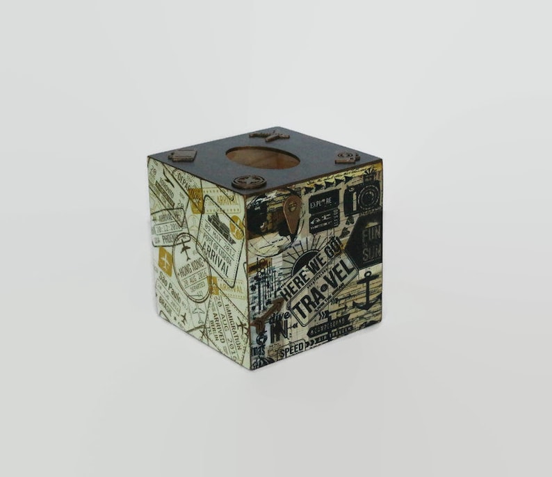 Travel Theme Box Tissue Box Cover Travel Stamps World Map Decor ...