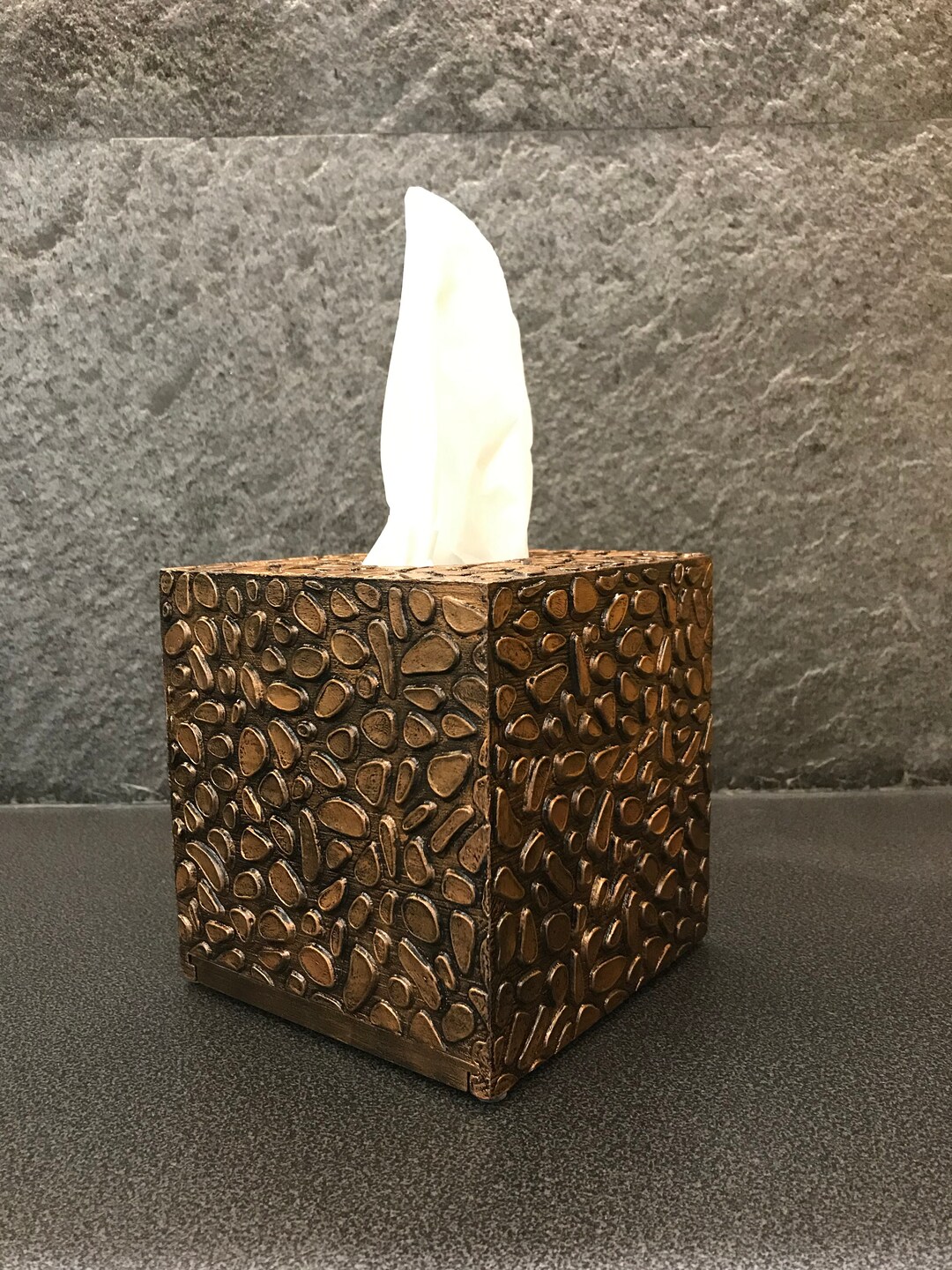 Stones Tissue Box Bronze Stones Decor Bath Accessories Intustrial Decor ...