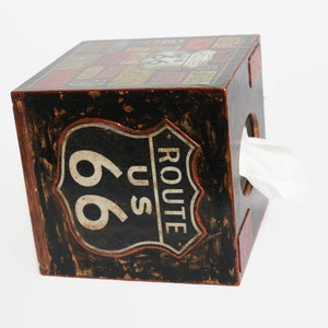 Route 66 Tissue Box Cover Cars Theme Vintage License Plates Garage ...