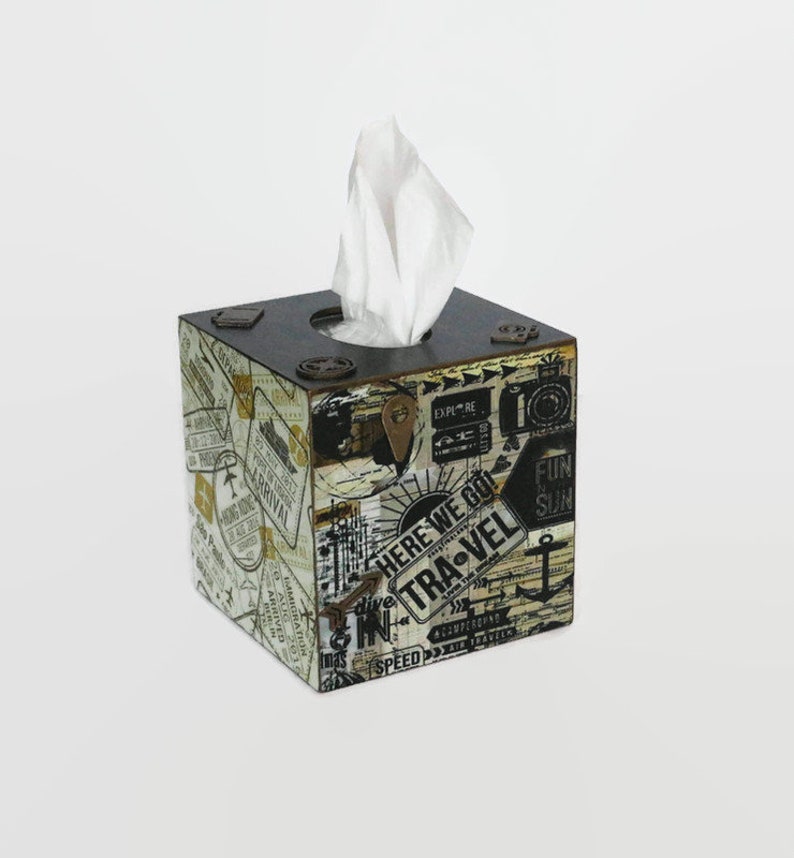 Travel Theme Box Tissue Box Cover Travel Stamps World Map Decor ...