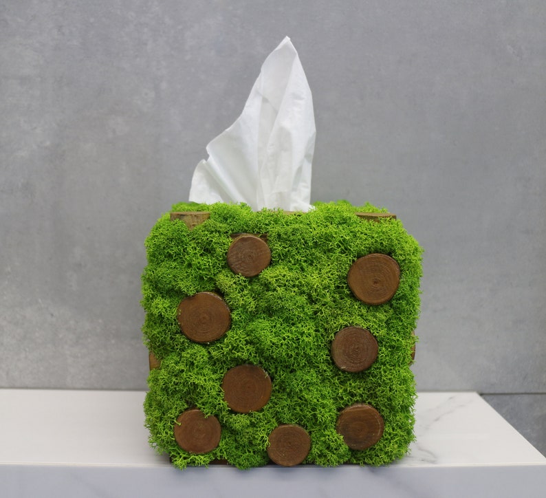 Green moss decor Moss Tissue box Bathroom accessory Rustic | Etsy