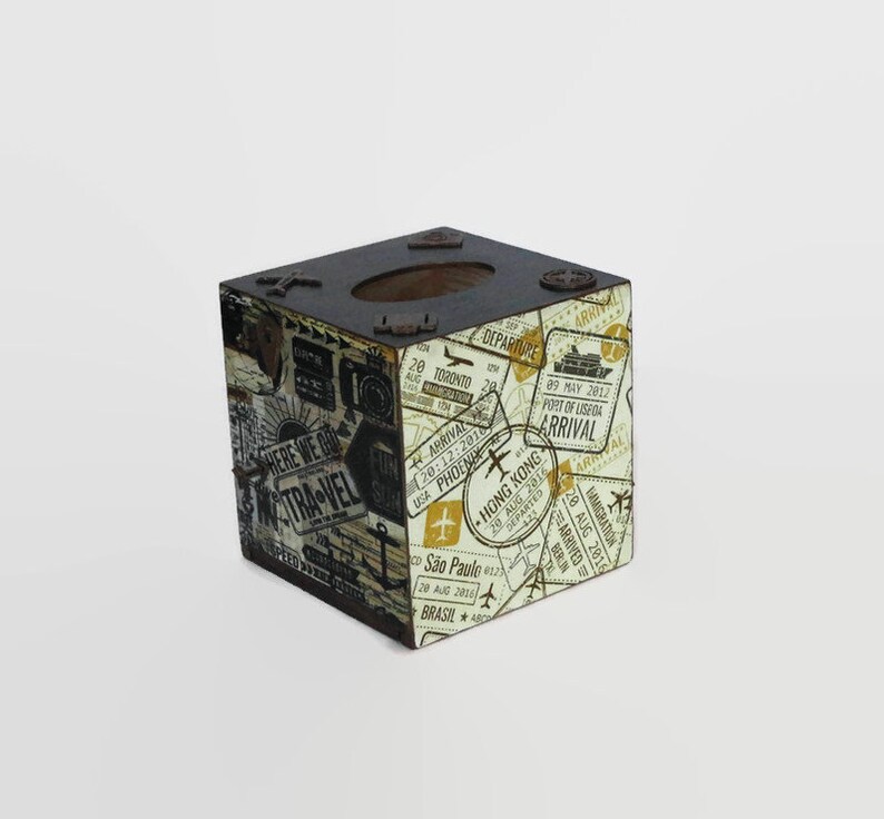 Travel Theme Box Tissue Box Cover Travel Stamps World Map | Etsy