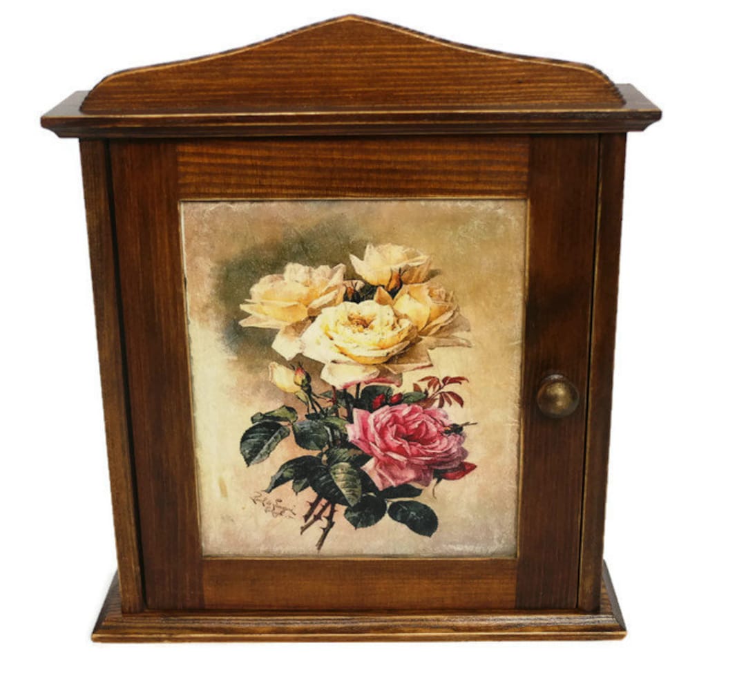 Key Holder Key Cabinet Roses Wood Key Holder Victorian Roses Key Box ...